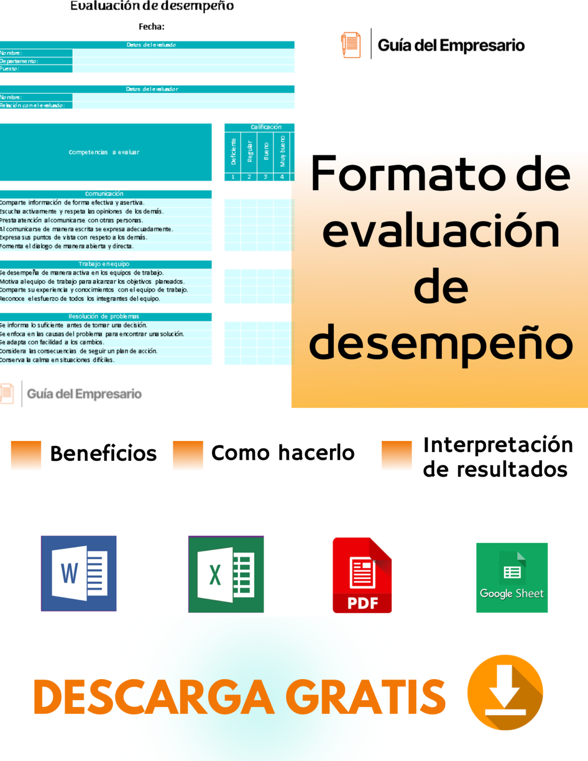 Evaluación de desempeño formato Plantillas Excel, Word, PDF 2024